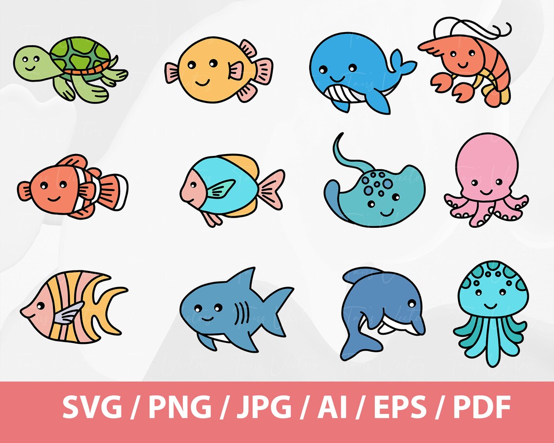 Sea Animal Clipart Ocean Animals Cute Sea Animal Cliparts - Etsy