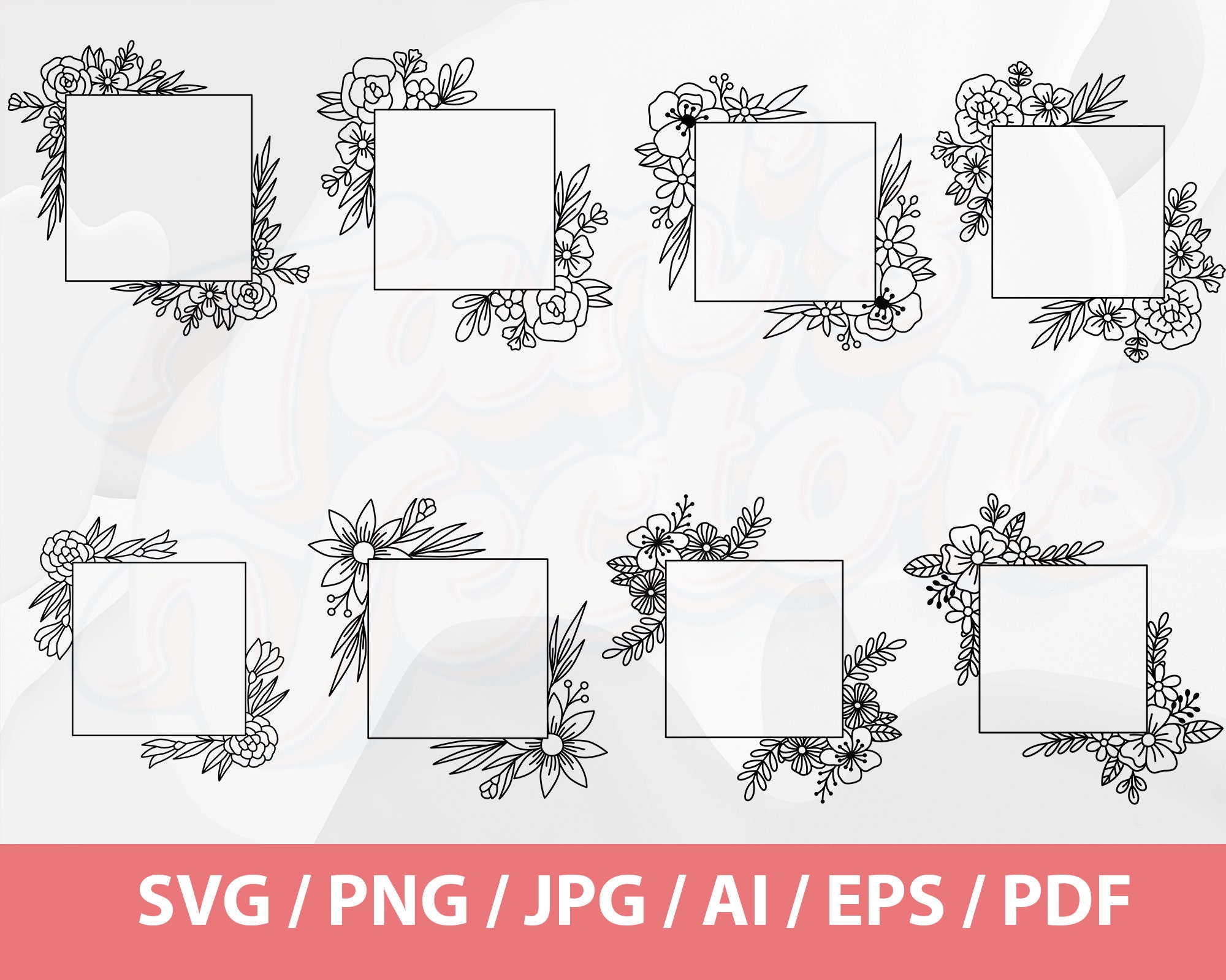 24 Floral Frame SVG Element-wreath SVG, Rose SVG, Floral Svg, Flower ...