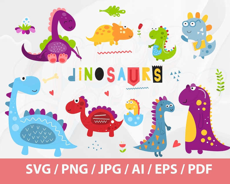 Cute Dinosaurs Clipart Dino SVG Baby Dino Clip Art Nursery - Etsy