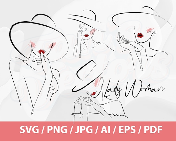 Lady Beauty Woman With Hat Svg Woman in Red Woman Lips | Etsy