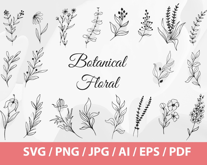 Botanical Floral Svg Floral Svg Plant Svg Doodles Branches | Etsy