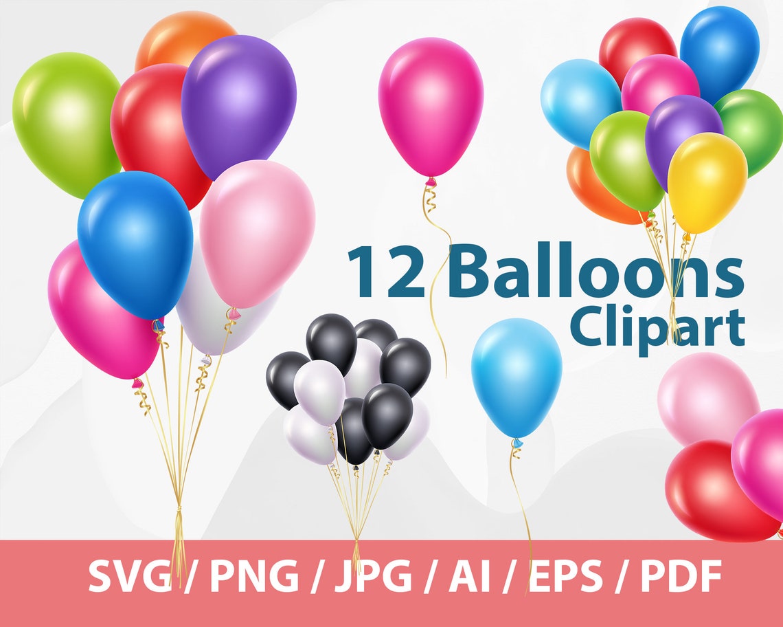 Balloons Clipart Party Clip Art Balloons in Single and | Etsy