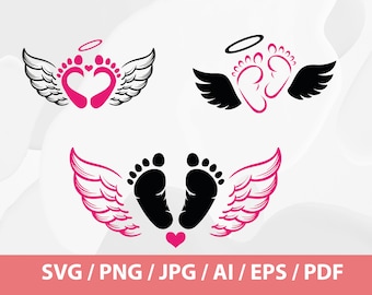 Baby Loss Svg, Baby Footprints, Baby Memorial Svg, Angel Wings, Halo ...