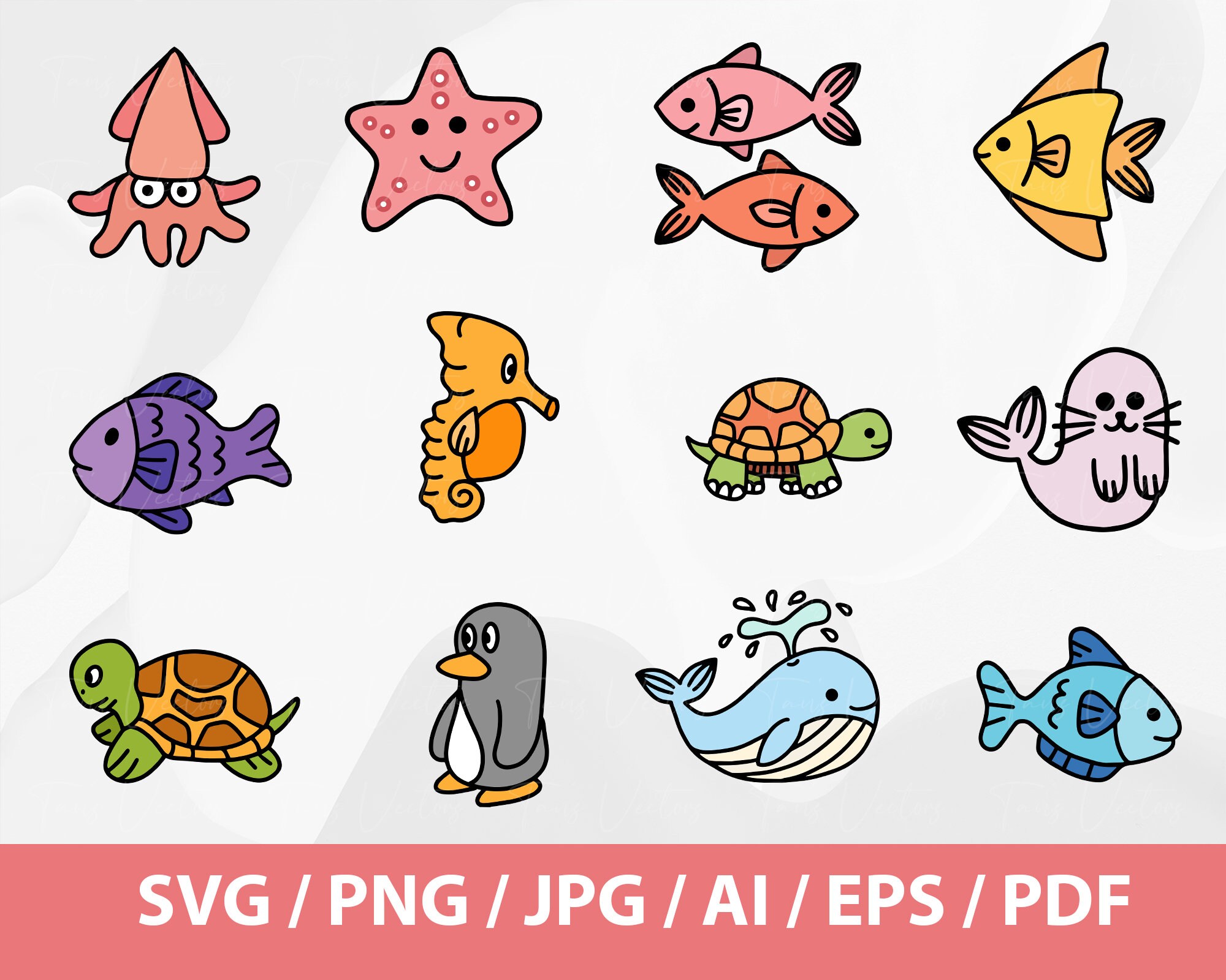 Sea Animal Clipart Ocean Animals Cute Sea Animal Cliparts - Etsy