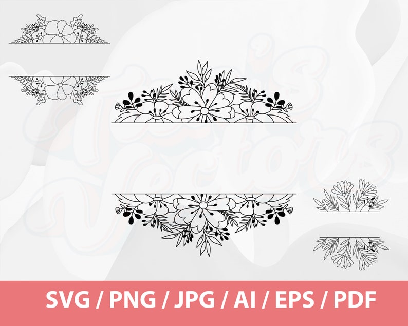 Floral Frame Split Monogram - Flower Doodle, Botanical Line Art, Flower ...