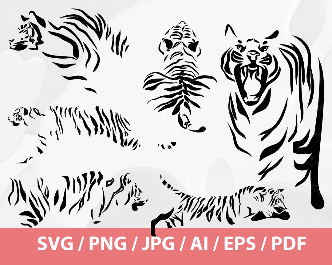 Tiger Vector Set - Tiger SVG, Tiger Clipart, Tiger Files, Tiger ...