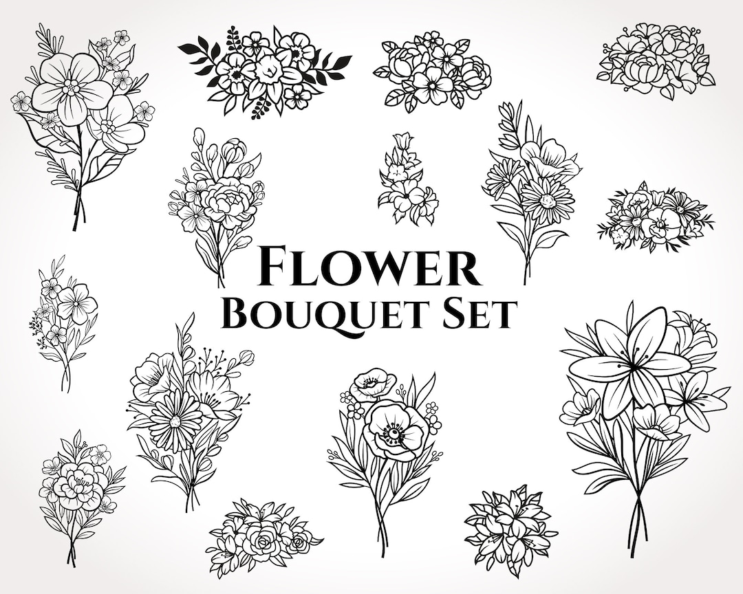 Bouquet SET - Flowers Svg Png, Floral Svg, Botanical Svg, Wildflower ...