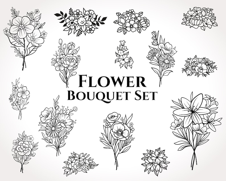 Bouquet SET Flowers Svg Png Floral Svg Botanical Svg - Etsy