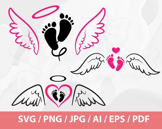 Baby Loss Svg, Baby Footprints, Baby Memorial Svg, Angel Wings, Halo ...