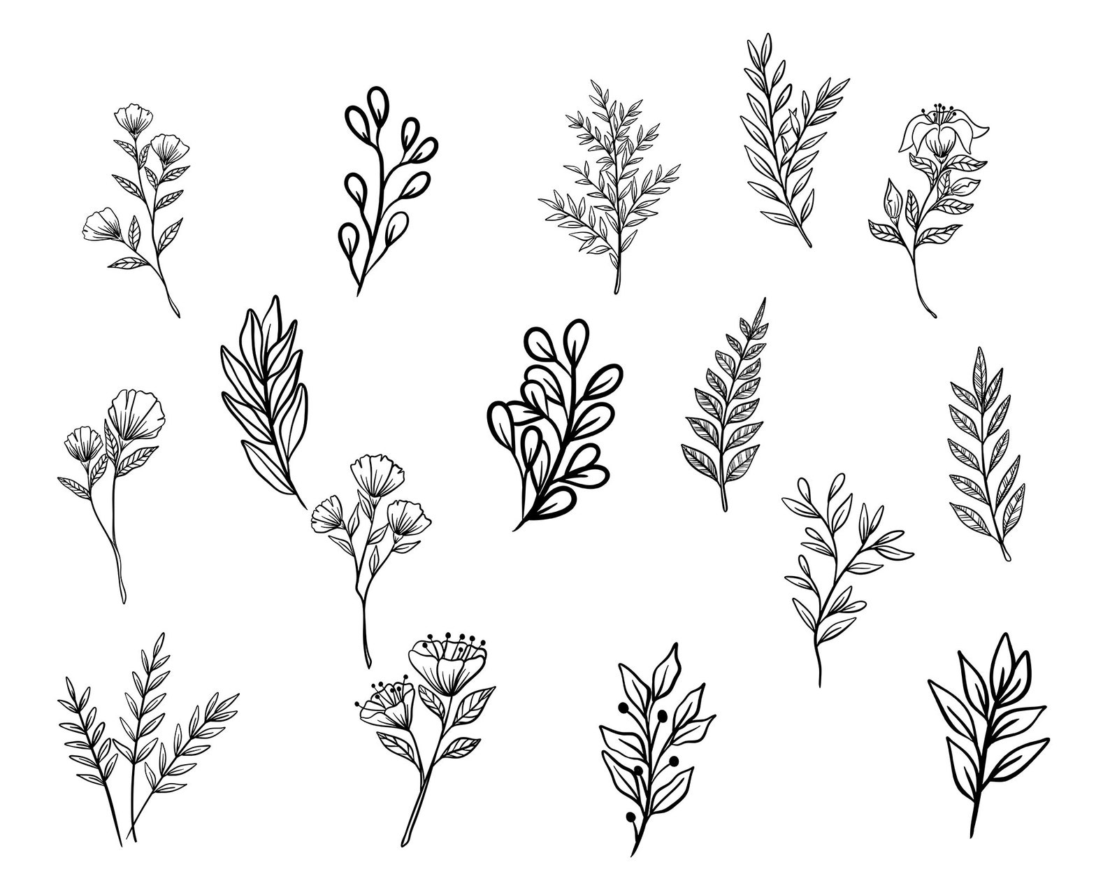 Botanical Flowers and Branches Flower Svg Botanical - Etsy