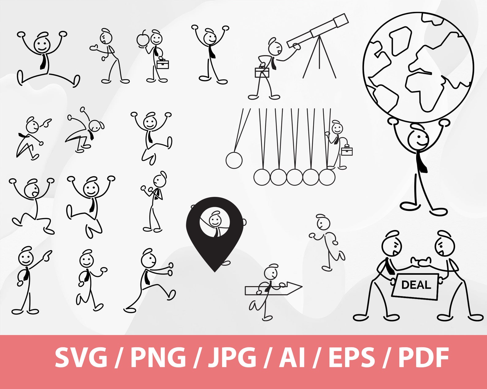 Funny Stickman Bundle - 35 Stick Figure People, Stick Figure Svg, Stick ...