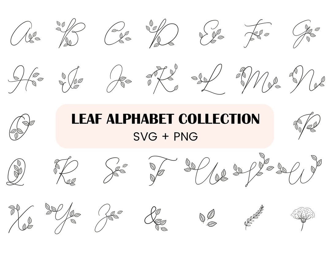 Line Art Leaf Alphabet - Leaf Alphabet SVG, Leaf Doodle Alphabet ...