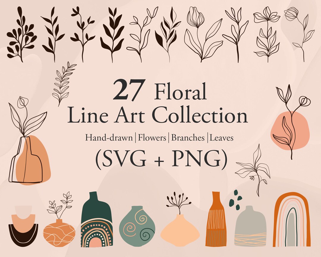 27 Floral Line Art Collection - Floral Line Art Clipart, Flower Doodle ...