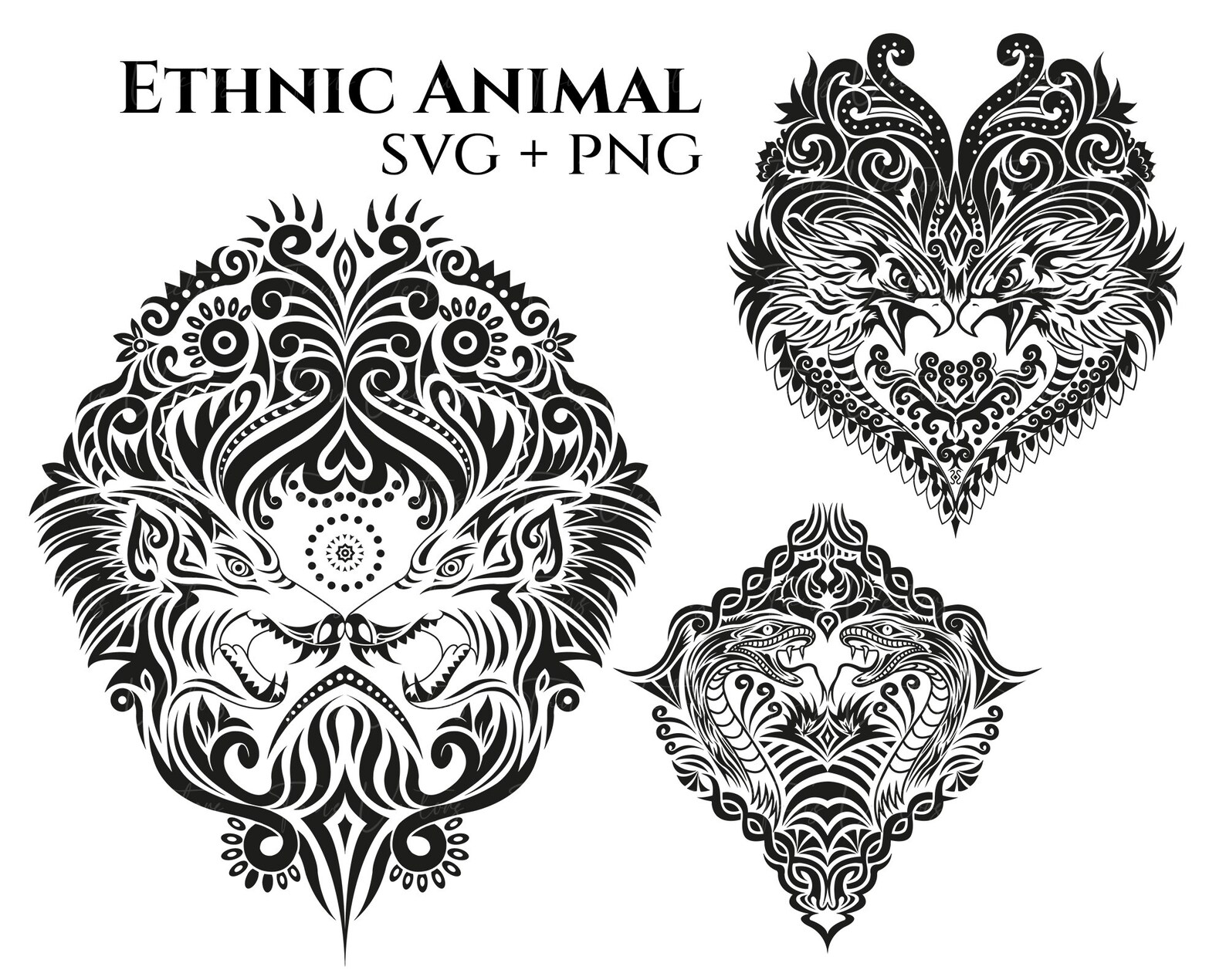 Ethnic Animal Set - Ethnic Wolf, Ethnic Eagle, Ethnic Snake, Ethnic ...