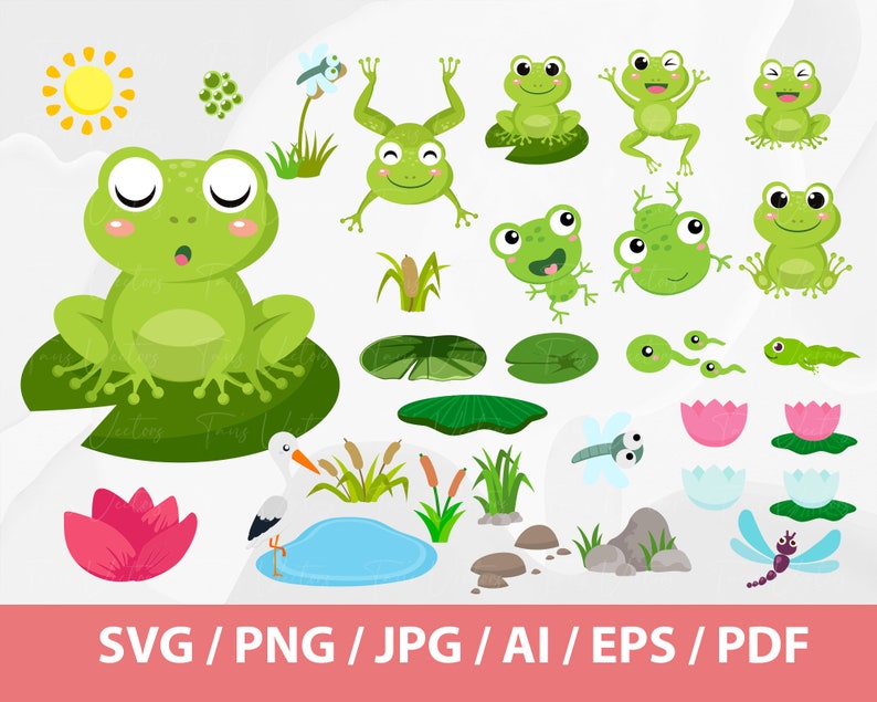 Babby Frogs Clipart SET - Frog Svg,cute Green Frog Svg,lilypads,frog ...