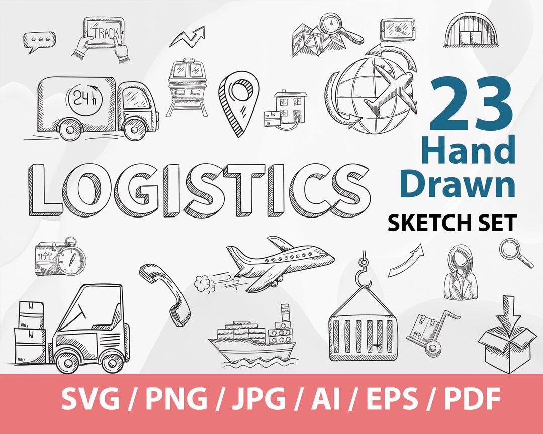 Hand Drawn Sketch Logistics Set - Instant Download Airplanes Svg ...