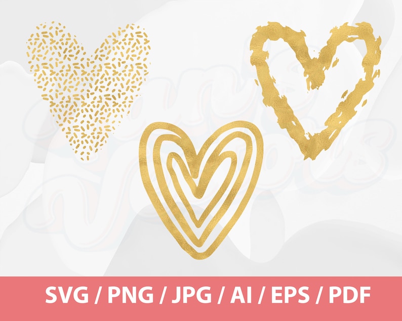 Gold Foil Hearts Clipart, Gold Glitter Heart, Gold Heart Clipart, Heart ...