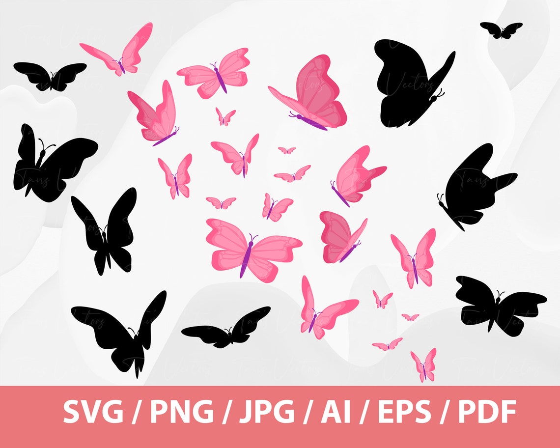 Pink Flying Butterflies Butterfly SVG Butterfly Silhouette - Etsy