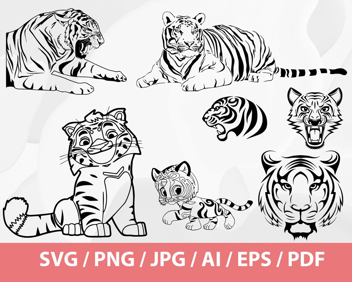 Tiger Silhouette Set - Tiger SVG, Tiger Clipart, Tiger Print,tiger ...