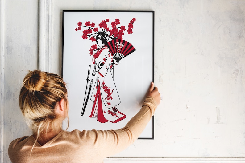 Samurai Geisha Girl - Geisha Woman SVG, Samurai Sword, Japanese Kimono ...