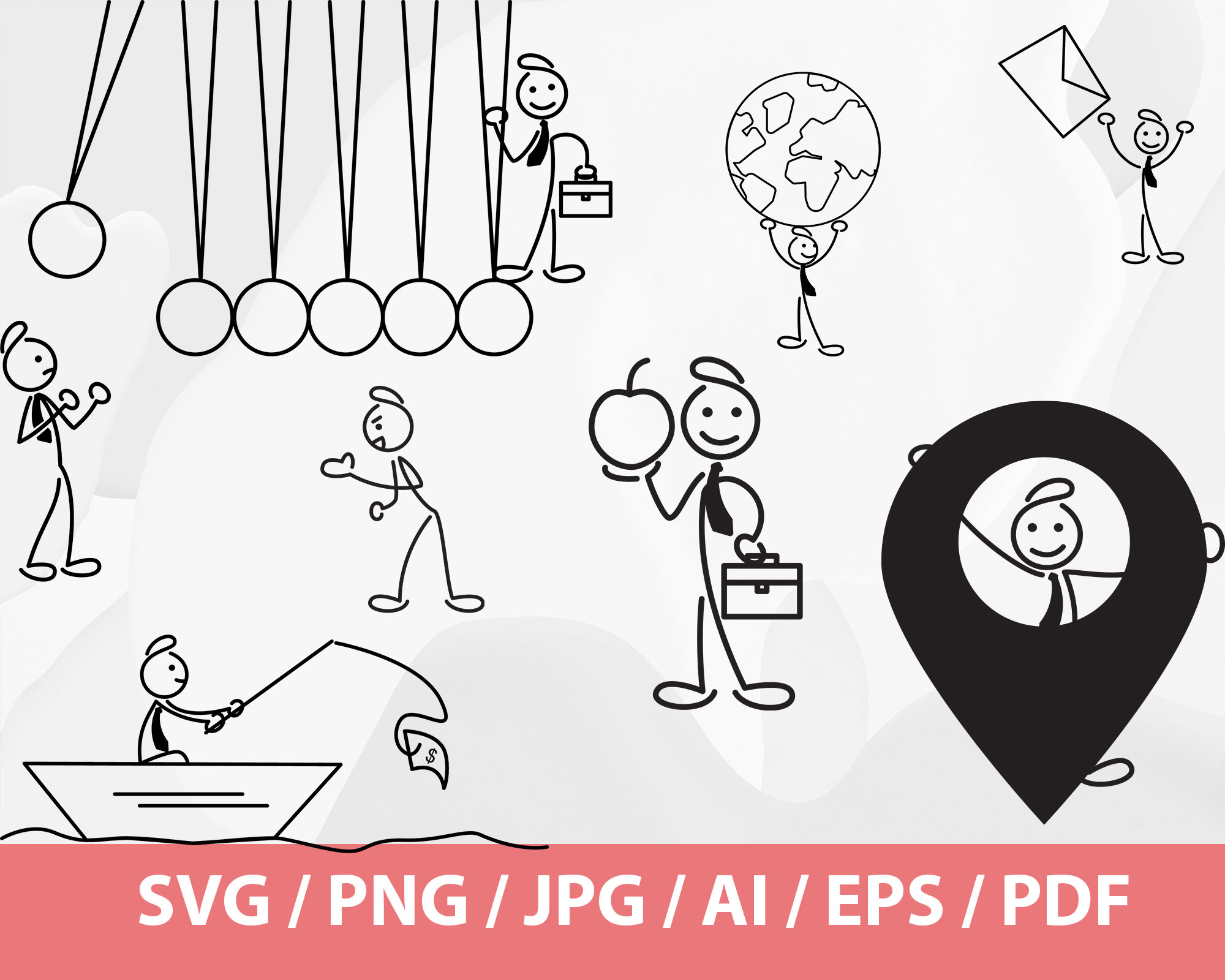 Funny Stickman Bundle - 35 Stick Figure People, Stick Figure Svg, Stick ...