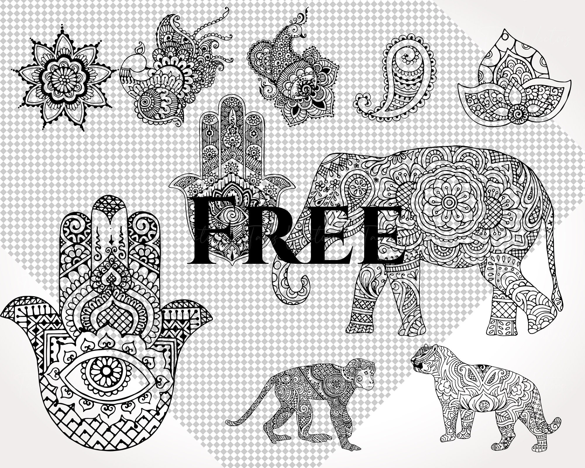 Ethnic Animals SET Ethnic Elephant Svg Hamsa Svg Animal - Etsy