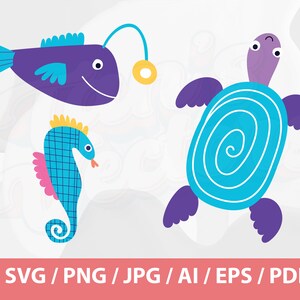 Ocean Sea Life Clipart SET - Sea Animals Download, Ocean Life Clipart ...