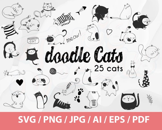 Cats Clip Art Doodles Pet Hand Drawn Vector Kitty Clip Art - Etsy