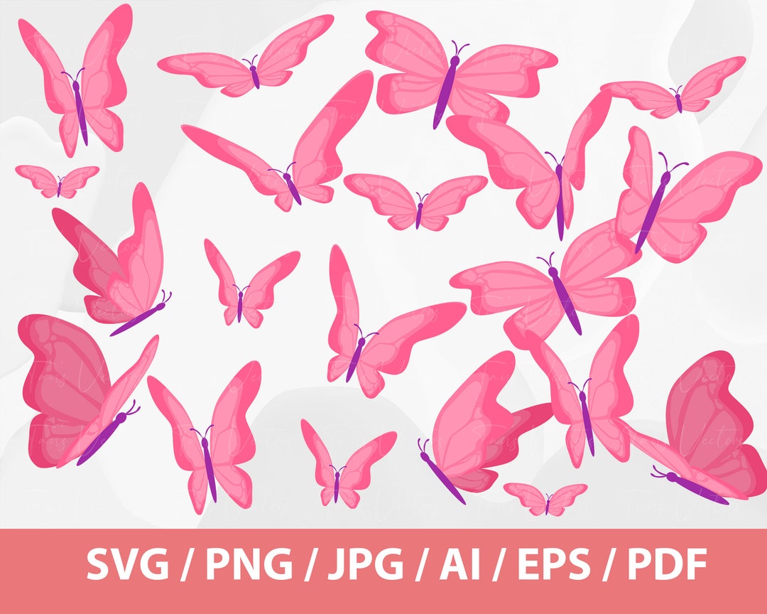 Pink Flying Butterflies - Butterfly SVG, Butterfly Silhouette ...
