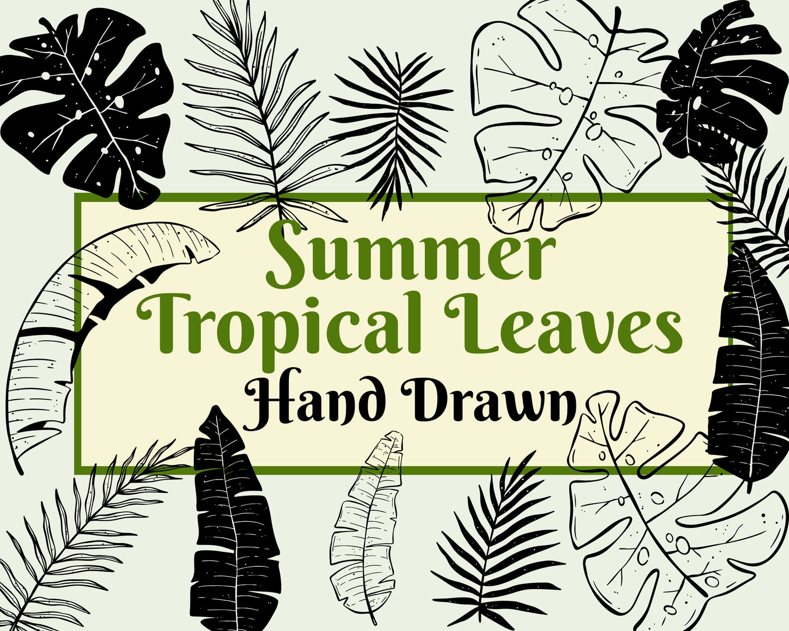 Hand Drawn Summer Tropical Leaves Tropical Leaves Clipart - Etsy