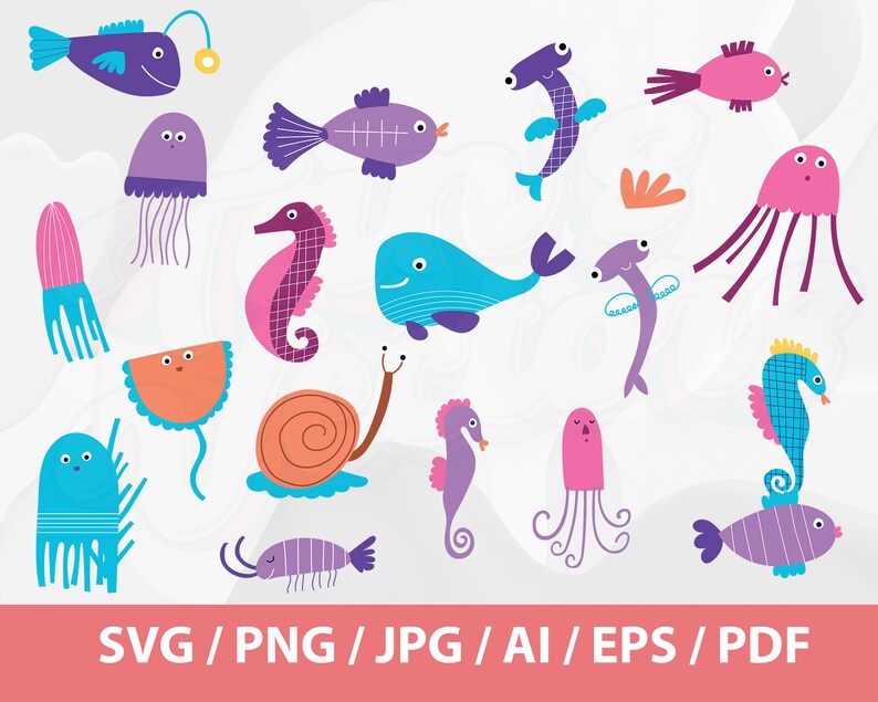 Ocean Sea Life Clipart SET Sea Animals Download Ocean Life - Etsy