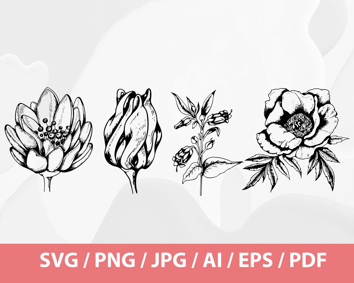 Hand Drawn Flowers SET Flowers Svg Blooming Flower Svg - Etsy