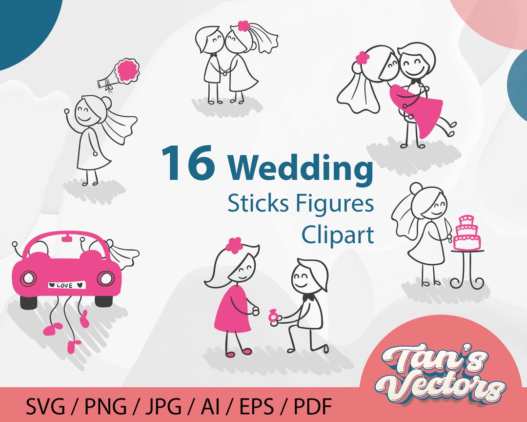 Wedding Stick Figure Clipart: "stick Figures" Bride and Groom Couple ...