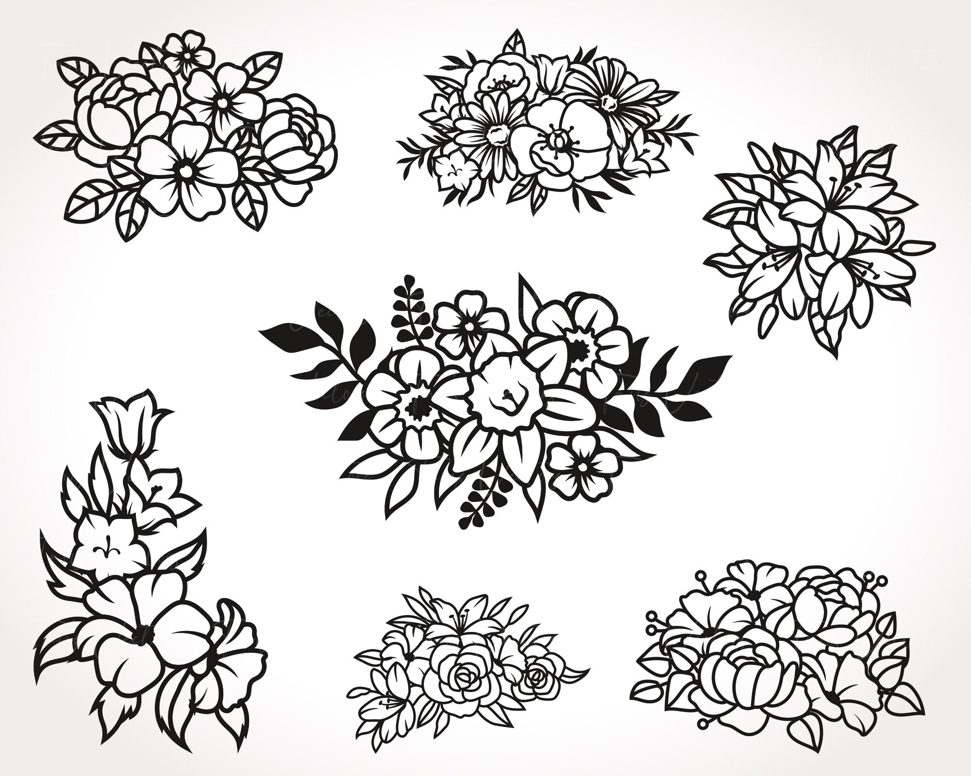 Bouquet SET Flowers Svg Png Floral Svg Botanical Svg - Etsy Australia