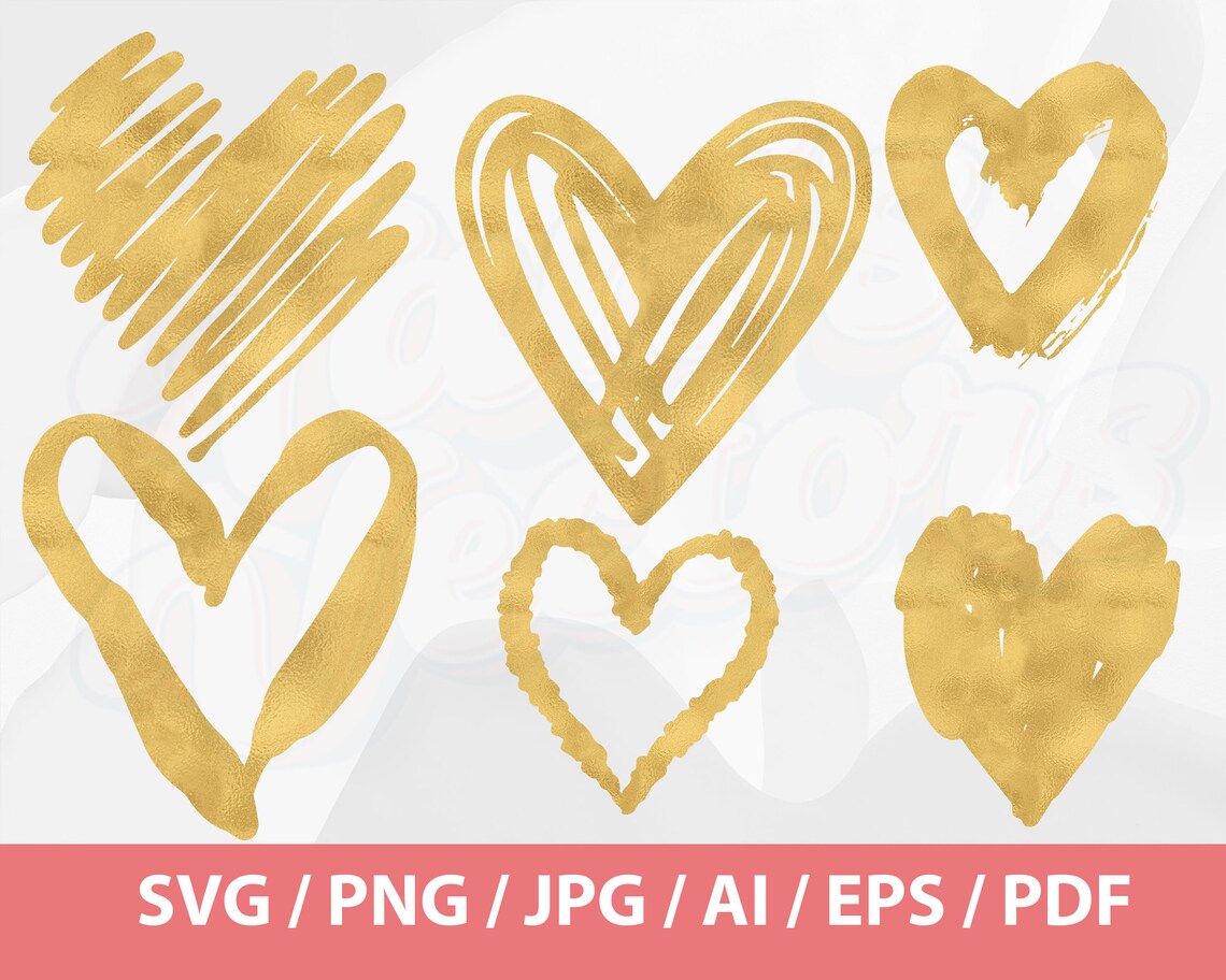 Gold Foil Hearts Clipart, Gold Glitter Heart, Gold Heart Clipart, Heart ...