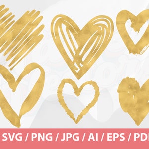 Gold Foil Hearts Clipart, Gold Glitter Heart, Gold Heart Clipart, Heart ...
