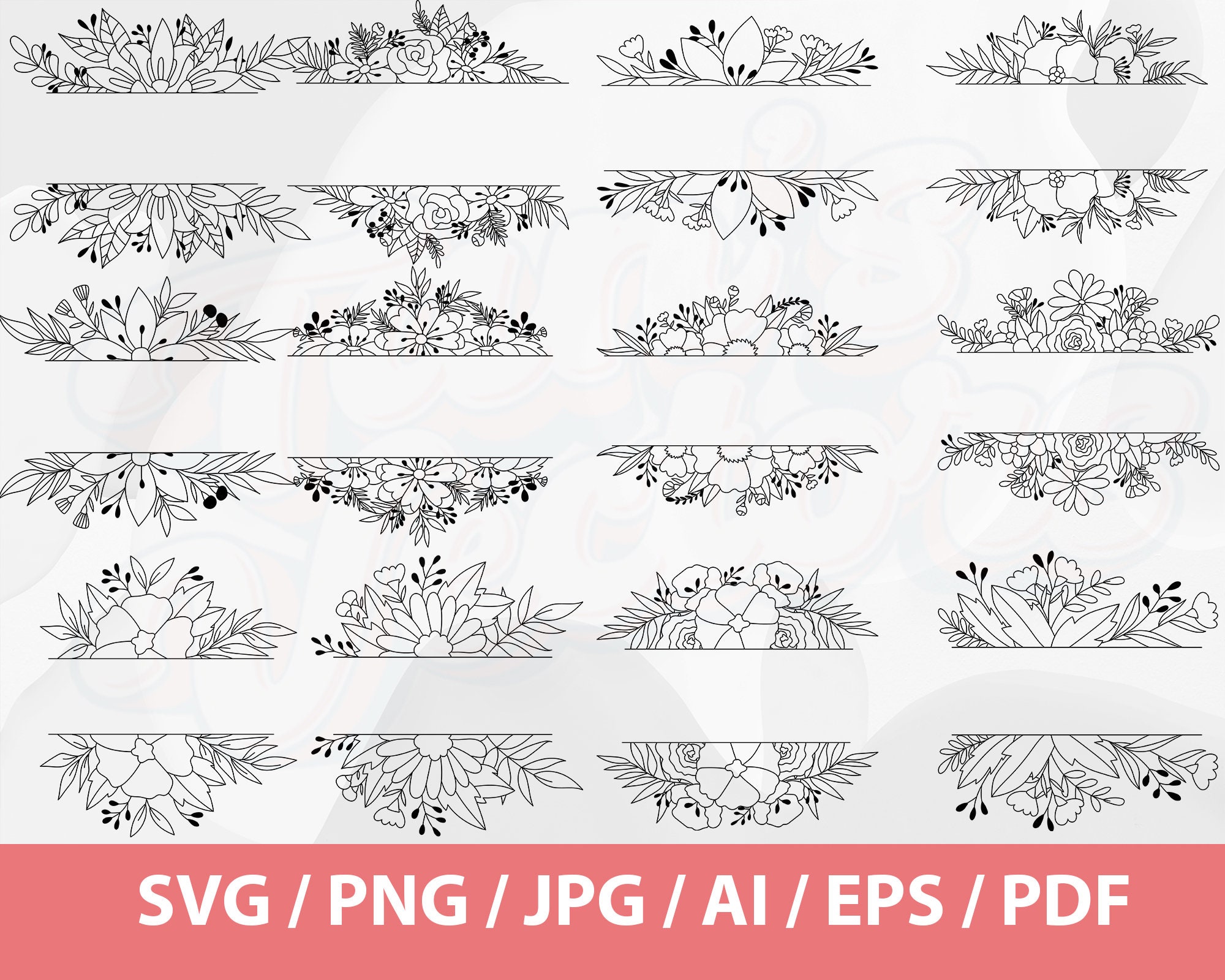 Floral Frame Split Monogram - Flower Doodle, Botanical Line Art, Flower ...