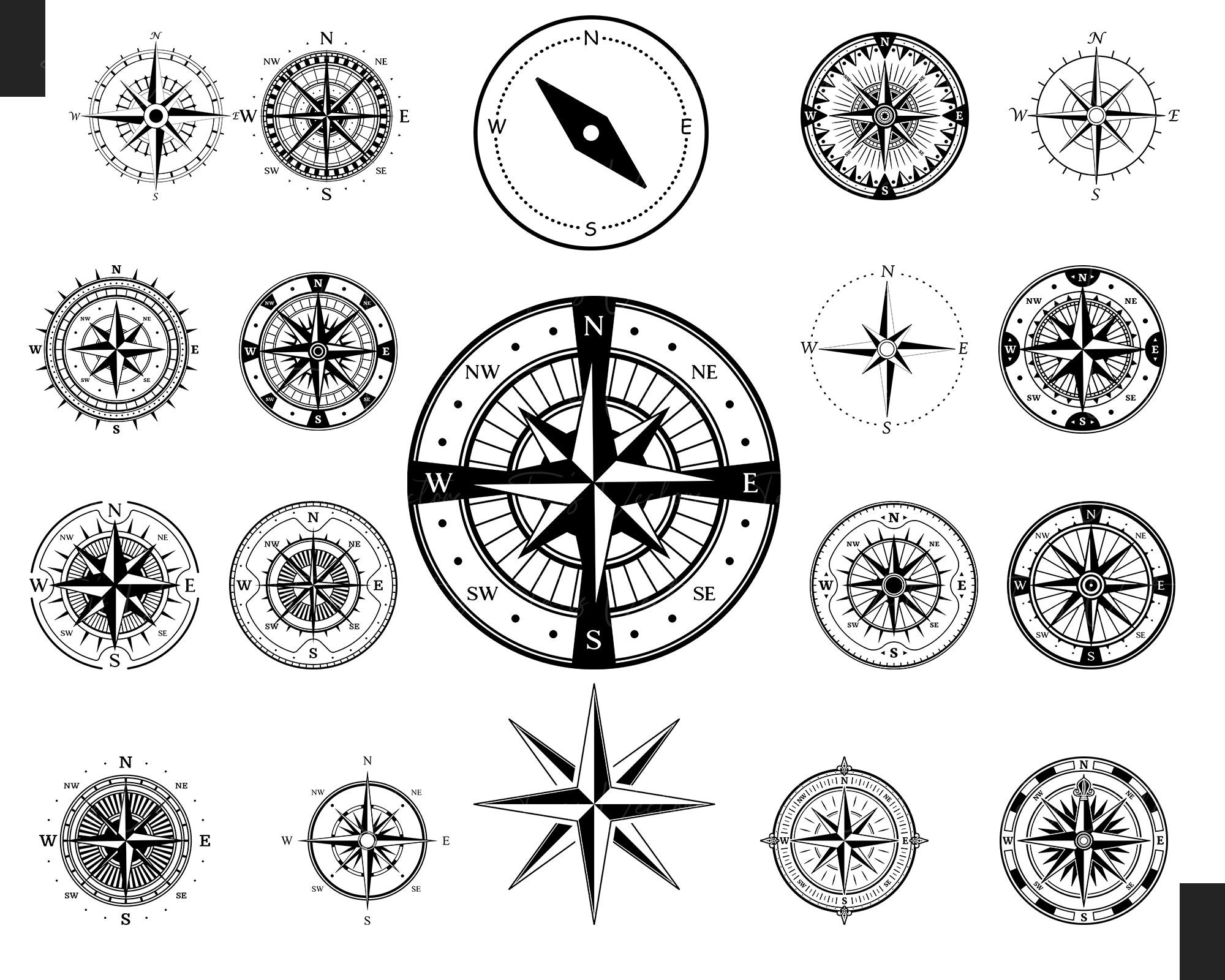 Compass Collection Set Compass SVG Nautical Compass - Etsy Canada