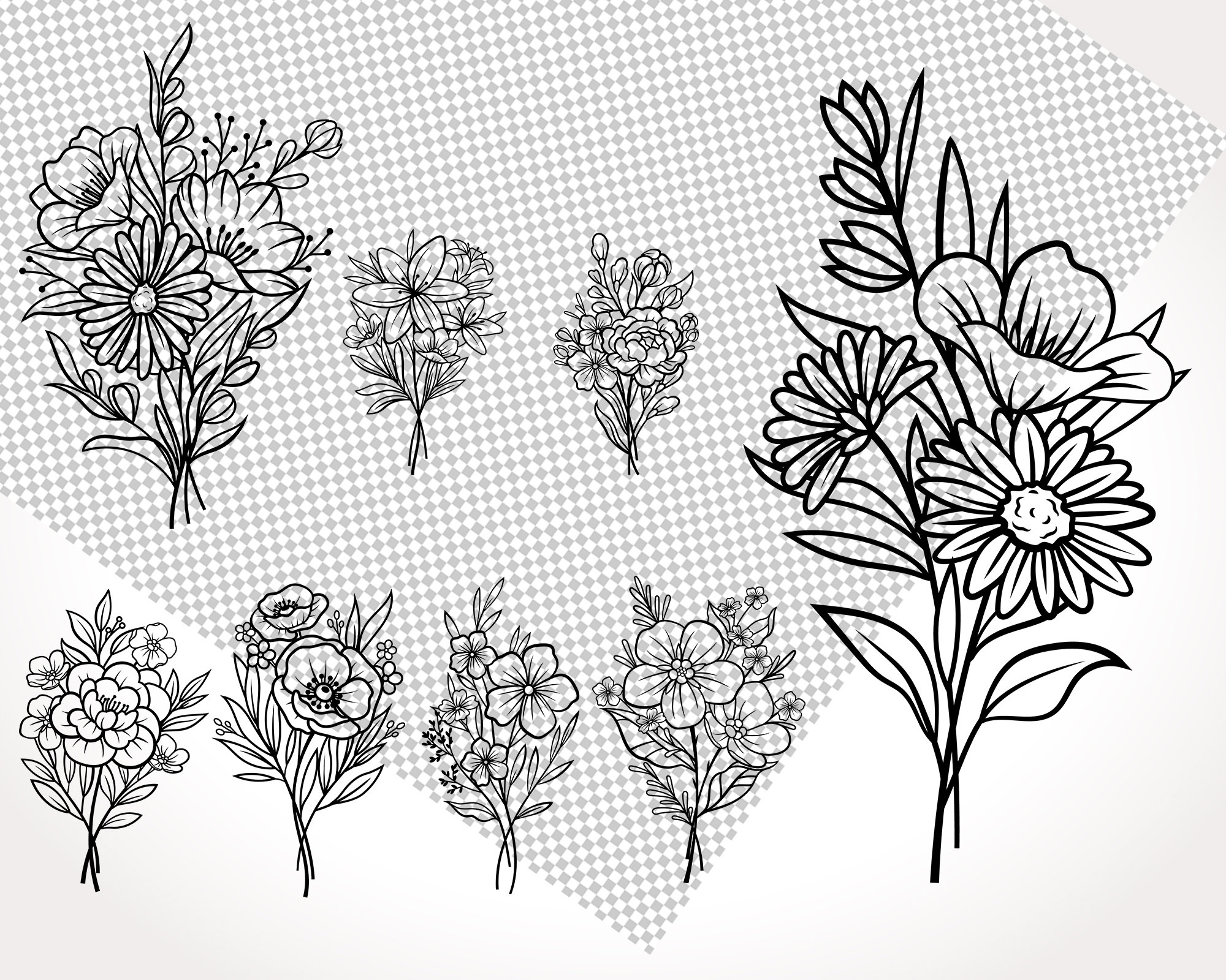 Bouquet SET Flowers Svg Png Floral Svg Botanical Svg - Etsy Australia