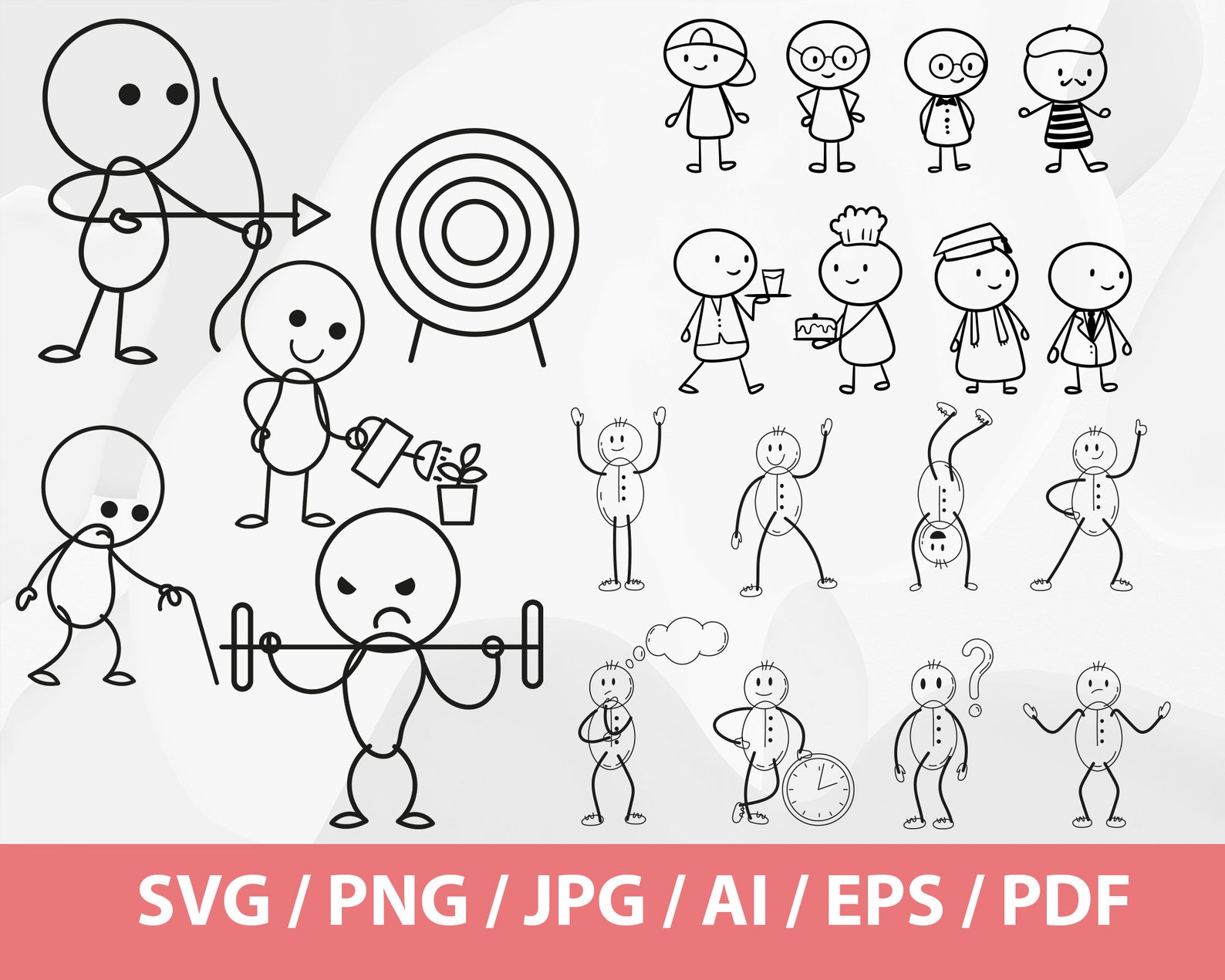 Stickman Bundle - 63 Stick Figure People, Stick Figure Svg, Stick ...