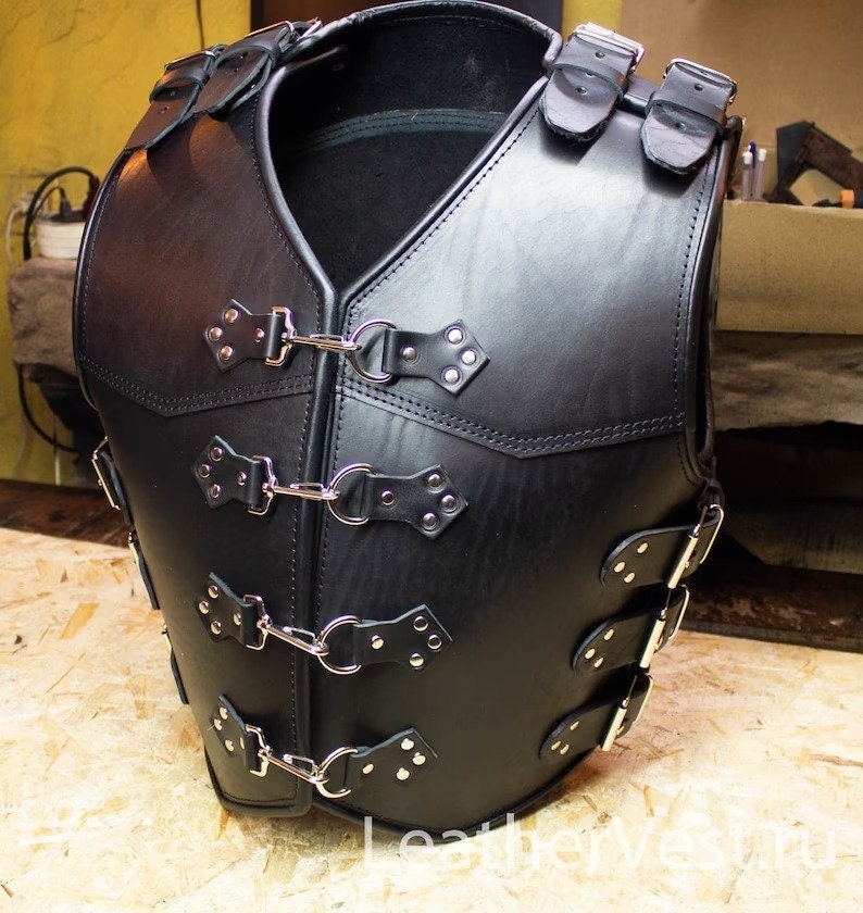 Mens Vintage Motorcycle Biker Thick Leather Vest, Biker Vest, Leather ...