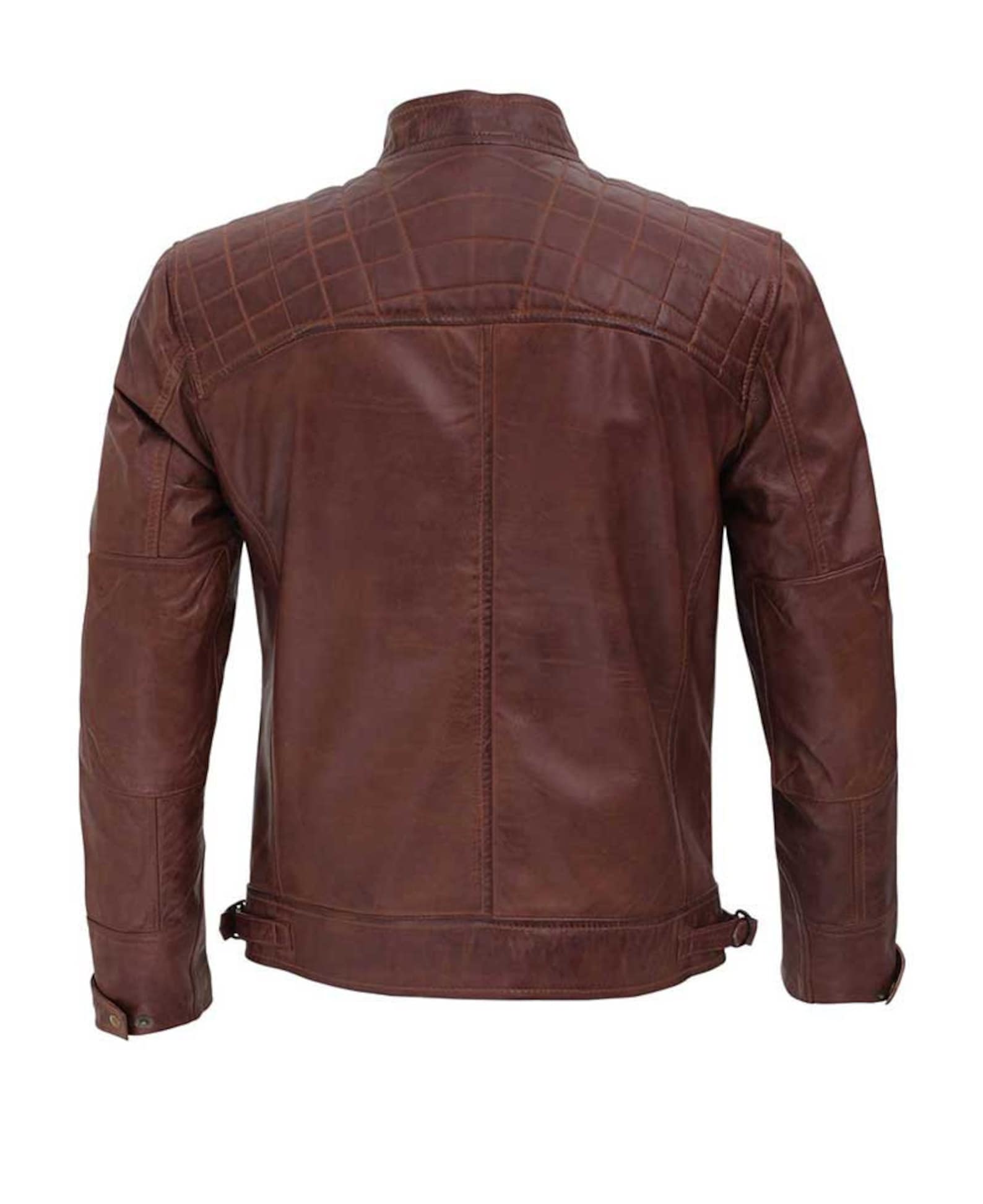 Mens Waxed Brown Leather Biker Jacket, Racer Motorcycle Jacket, Custom ...
