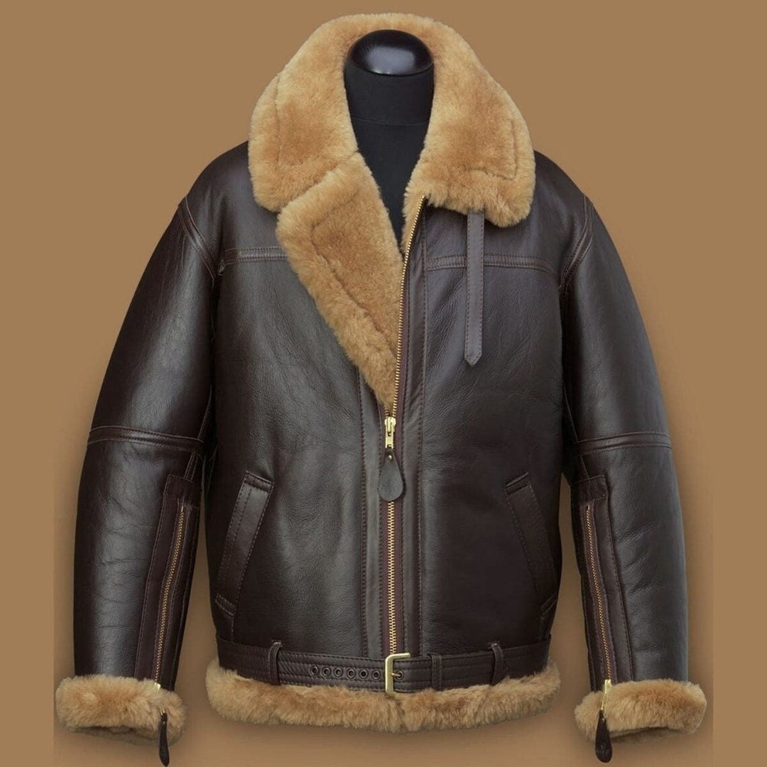 Mens B3 Aviator Sheepskin Leather Jacket With Shearling Lining, Custom ...