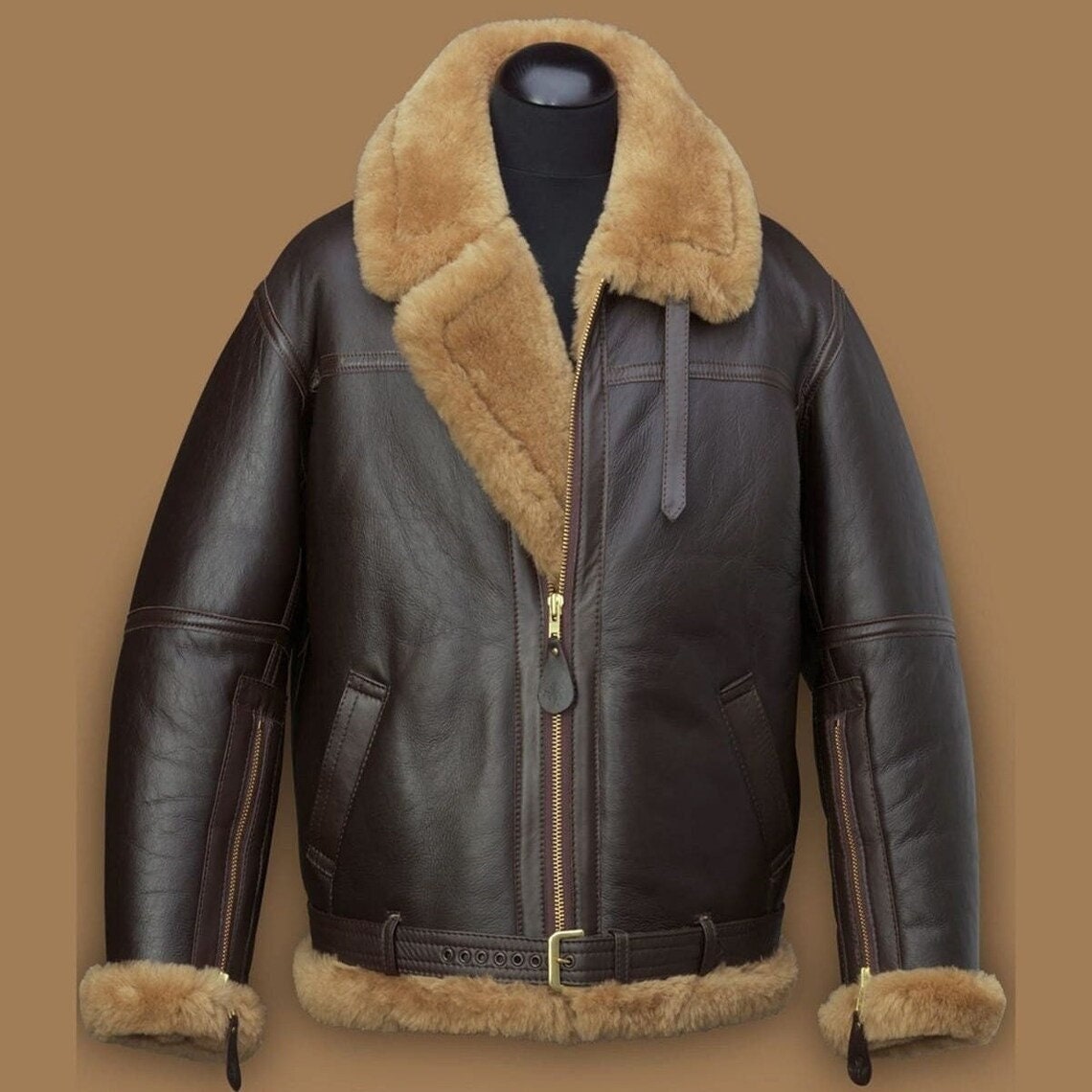 Mens B3 Aviator Sheepskin Leather Jacket With Shearling Lining, Custom ...
