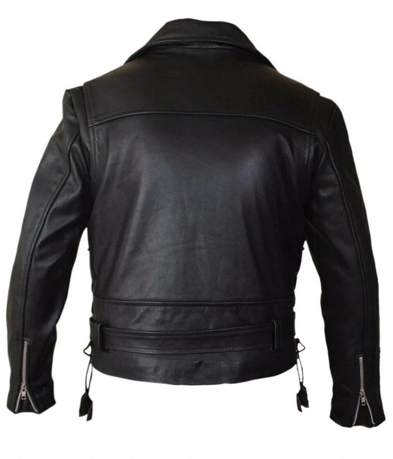 Mens Terminator 2 Leather Jacket, Brando Style Motorcycle Jacket, Biker ...
