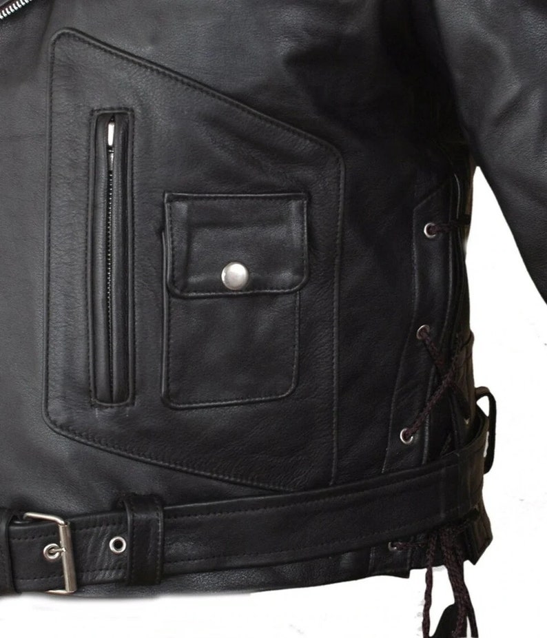 Mens Terminator 2 Leather Jacket, Brando Style Motorcycle Jacket, Biker ...