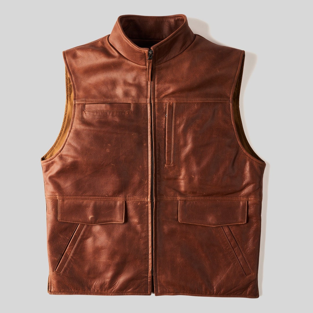 Mens Motorcycle Western Wear Cowboy American Style Distressed Leather ...