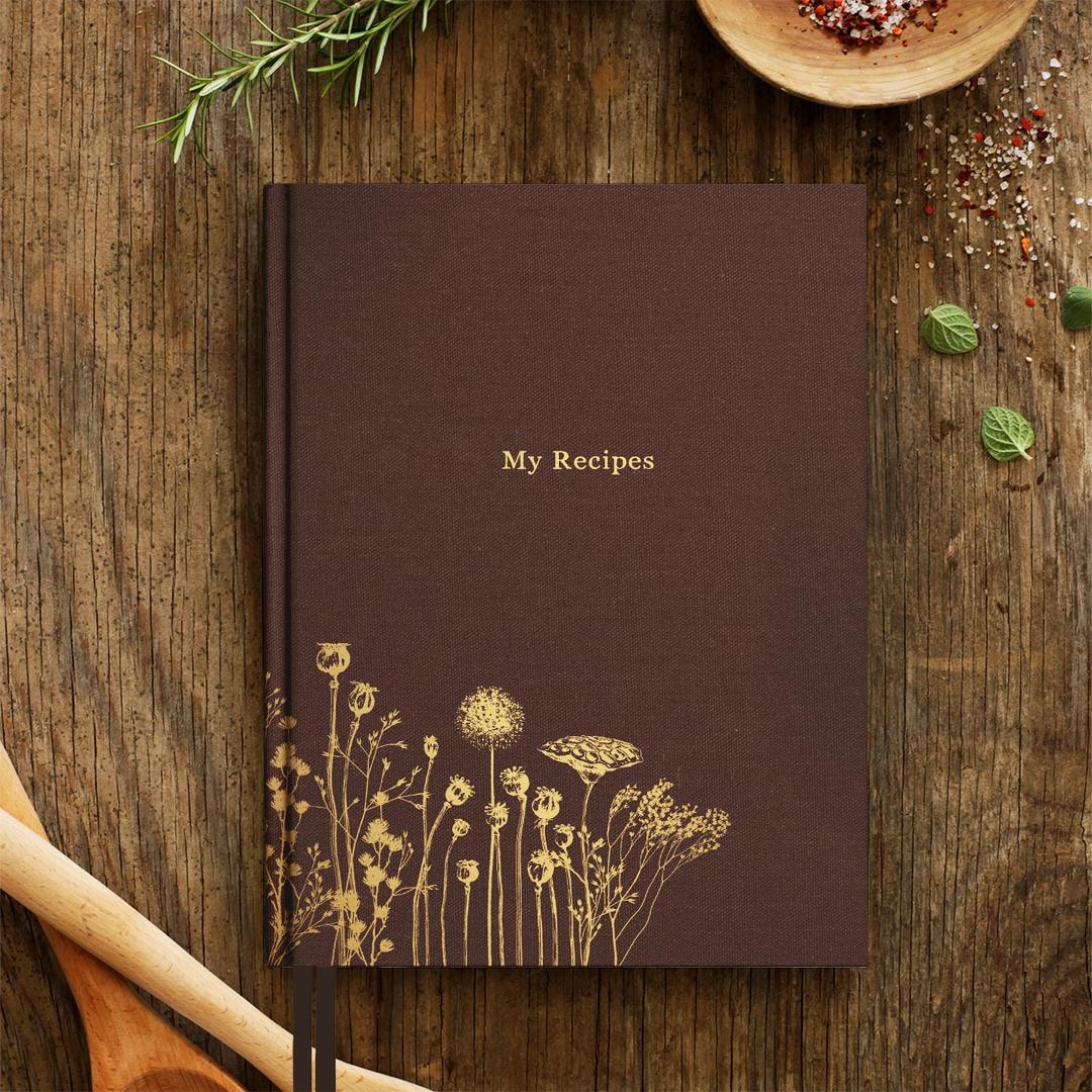 Blank Family Recipe Book | A4 Heirloom Journal | Gold Foil Linen Hard ...