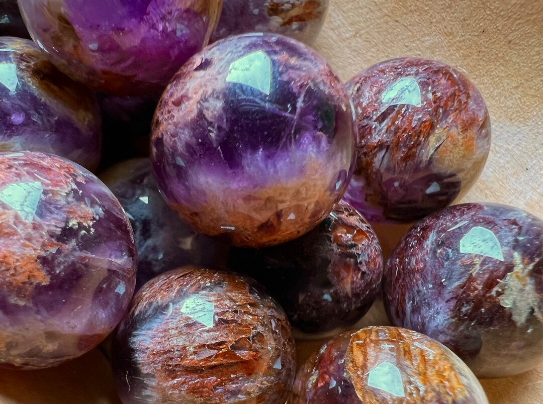 ONE Amethyst Garden Quartz Mini Sphere No Hole, Amethyst With Hematite ...