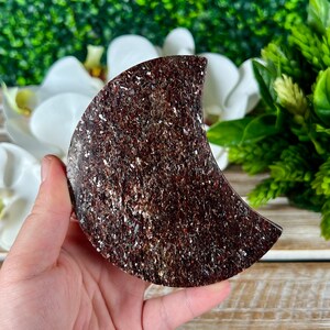 Biotite, Black Mica Moon With Custom Gold Stand, Crystal Moon Carvings ...